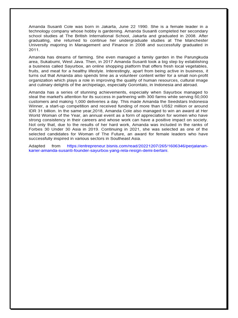 Biography Text Amanda Susanti | PDF | Career & Growth | Business