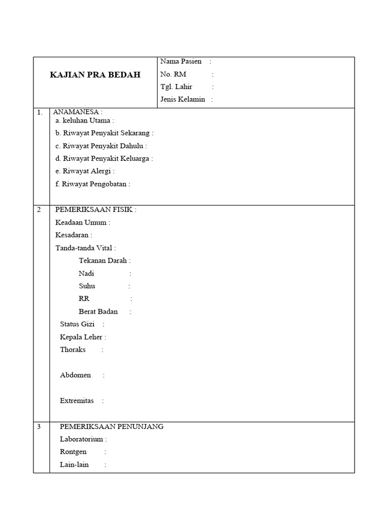 Form Kajian Pra Bedah | PDF