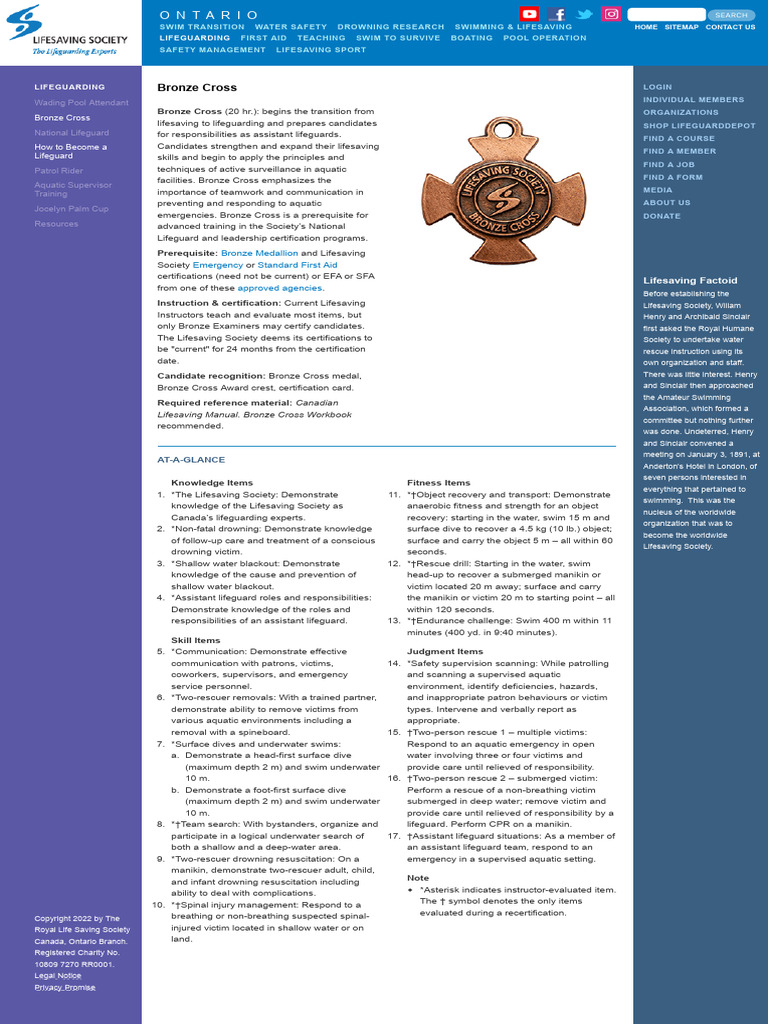 Lifesaving Society Bronze Cross | PDF | Safety | Underwater Diving