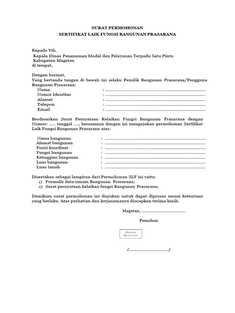 FORMULIR SLF REKLAME Luas KRG Dari 1 m2 | PDF