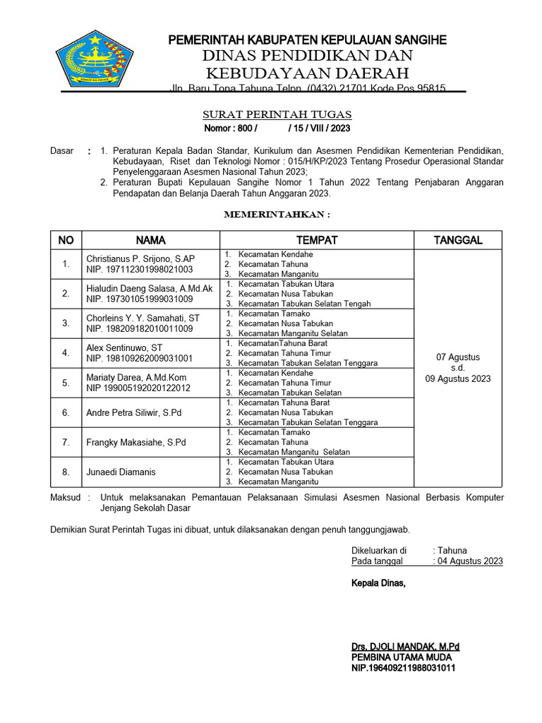 Surat Perintah Tugas AN 2023 | PDF