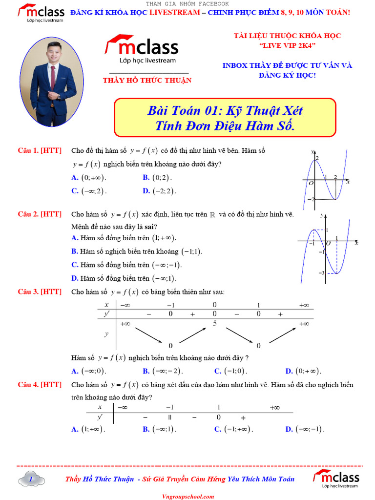 Bài Toán 01: Kỹ Thuật Xét Tính Đơn Điệu Hàm Số.: y fx y fx | PDF