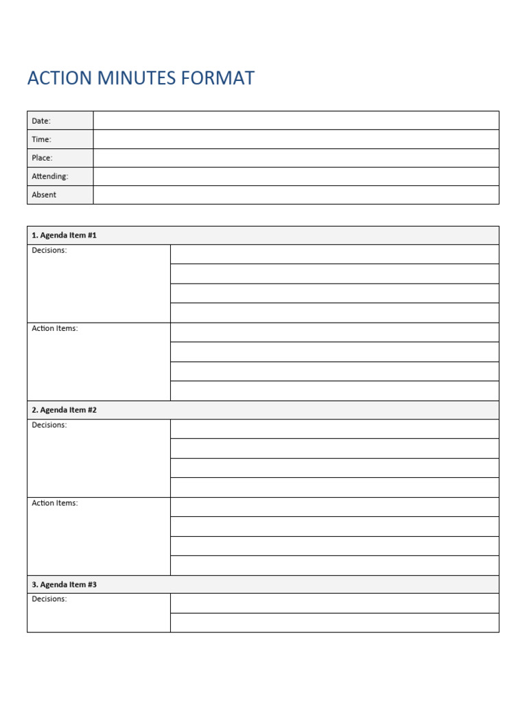 Action Minutes Format | PDF