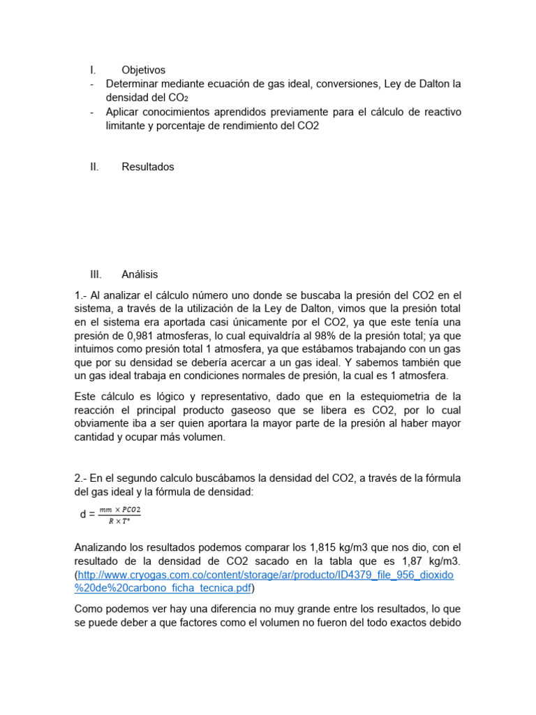 Informe 1 Fisicoquimica | PDF | Gases | Reacciones químicas