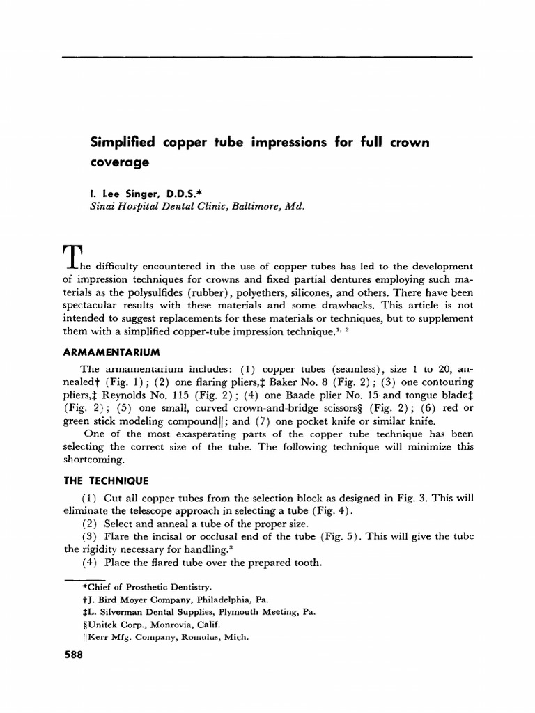 Copper Tube Crown Impressions | PDF | Dentistry Branches | Dentistry