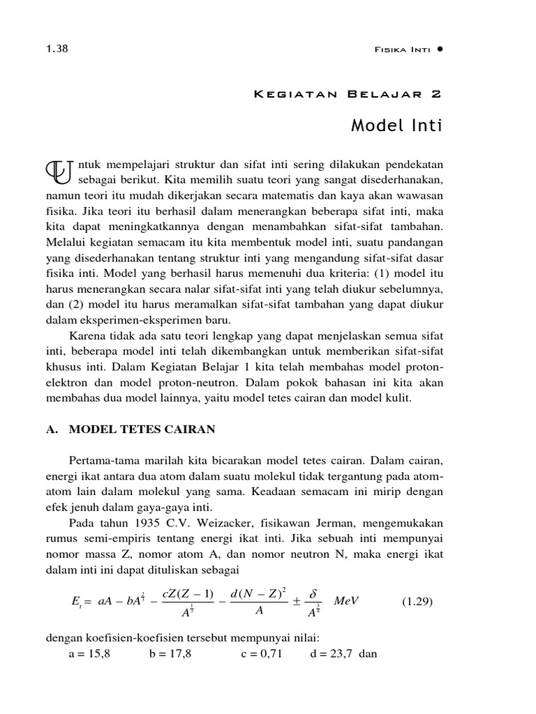 Modul Pend. Fisika Inti Bab 10 Model Inti Fix | PDF
