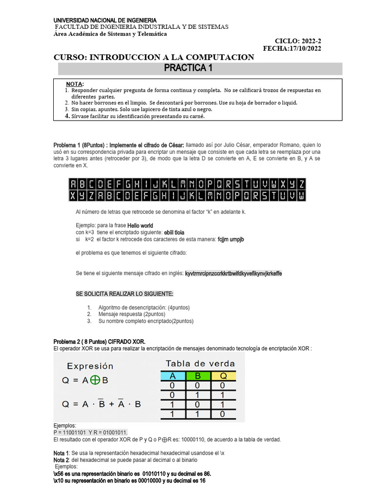 Practica 1: Curso: Introduccion A La Computacion | PDF | Clave (criptografía) | Cifrado