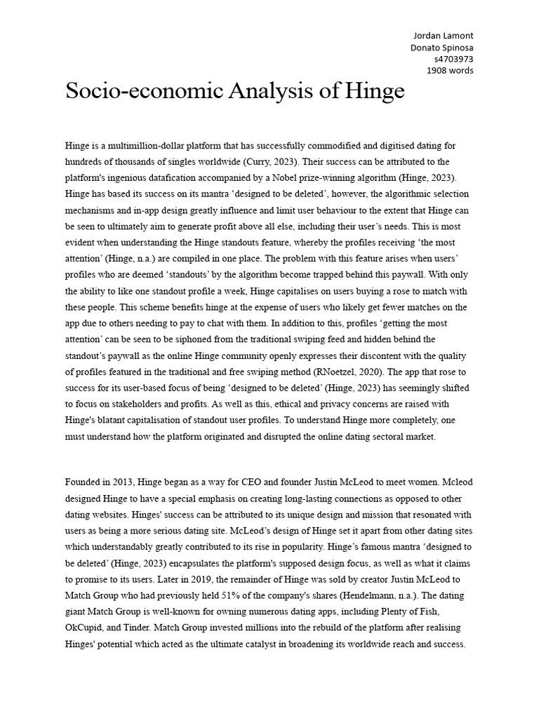 Final - Socio-Economic Analysis of A Platform | PDF | Tinder (App ...