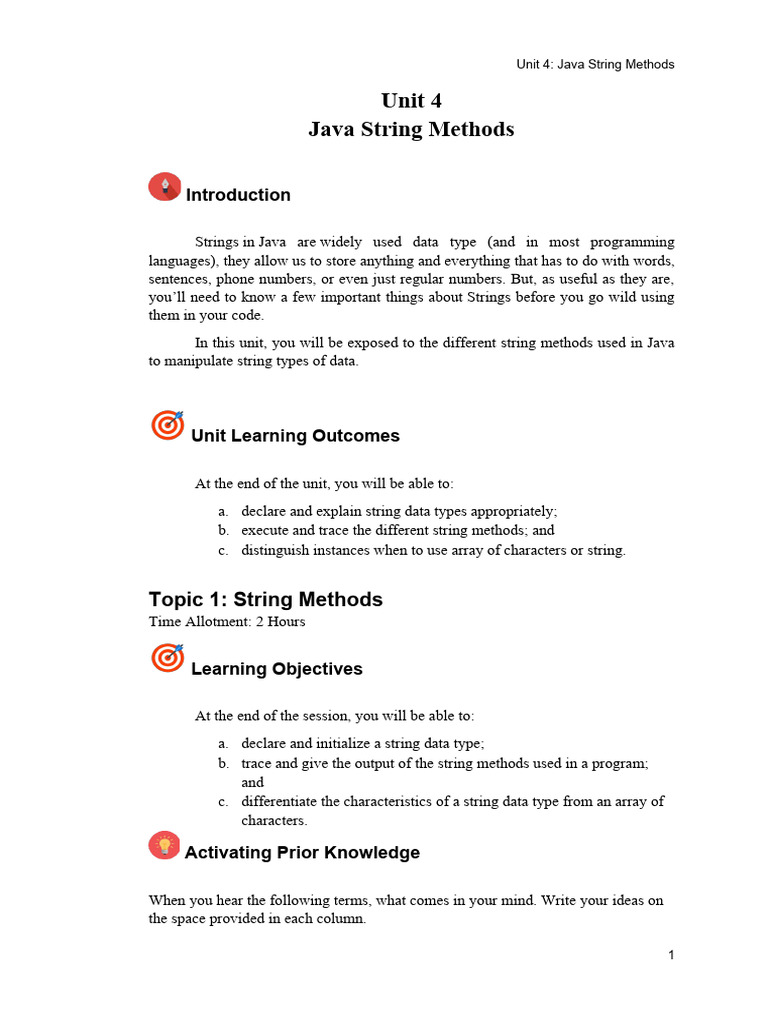 Dsa Module 4 Java Strings Methods 1week Pdf String Computer
