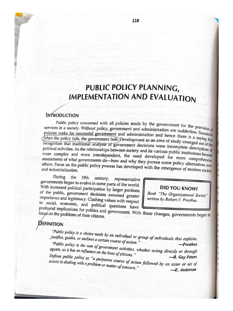 Chapter 3 Public Policy, Implementation and Evaluation | PDF