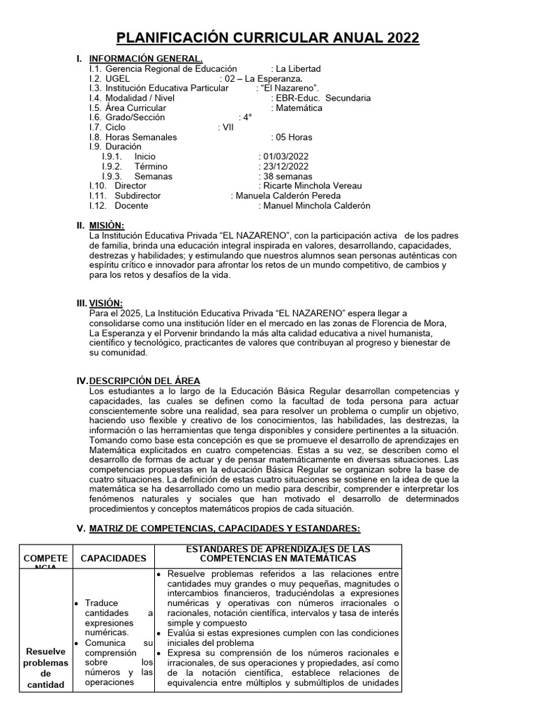 Programacion Anual Cuarto 2022 | PDF | Geometría | Ecuaciones