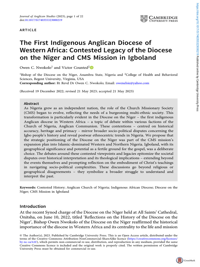 The First Indigenous Anglican Diocese of Western Africa Contested ...