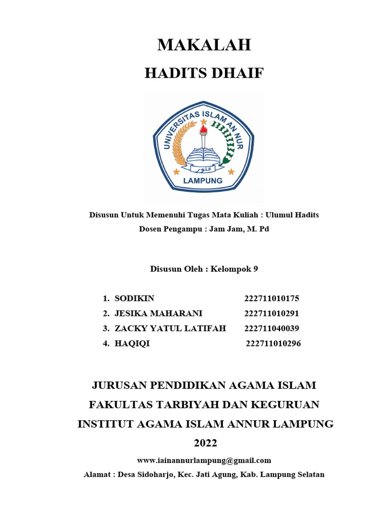 Makalah Hadits Daif | PDF