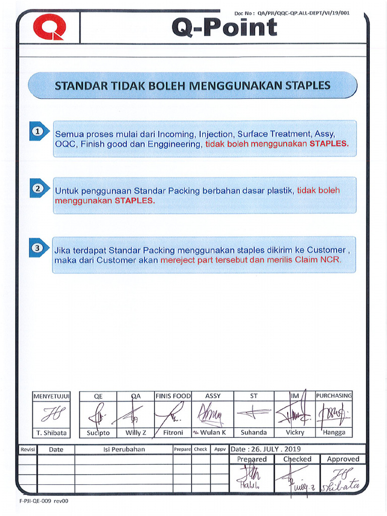 Q Point STD Tidak Boleh Pakai Staples Rev00 | PDF