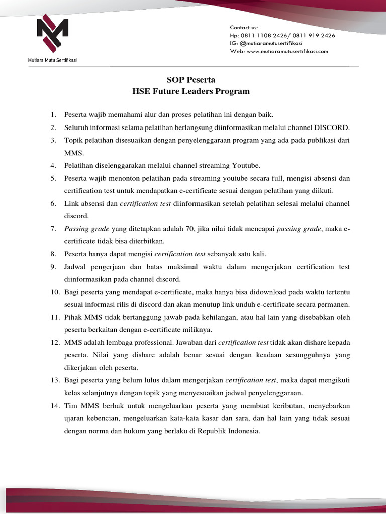 SOP Mengikuti HSE Future Leaders Program | PDF | Karier & Perkembangan