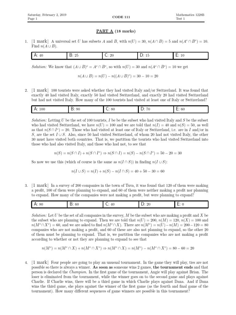 1228Bw19t1v1 Sol | PDF | Discrete Mathematics | Empty Set