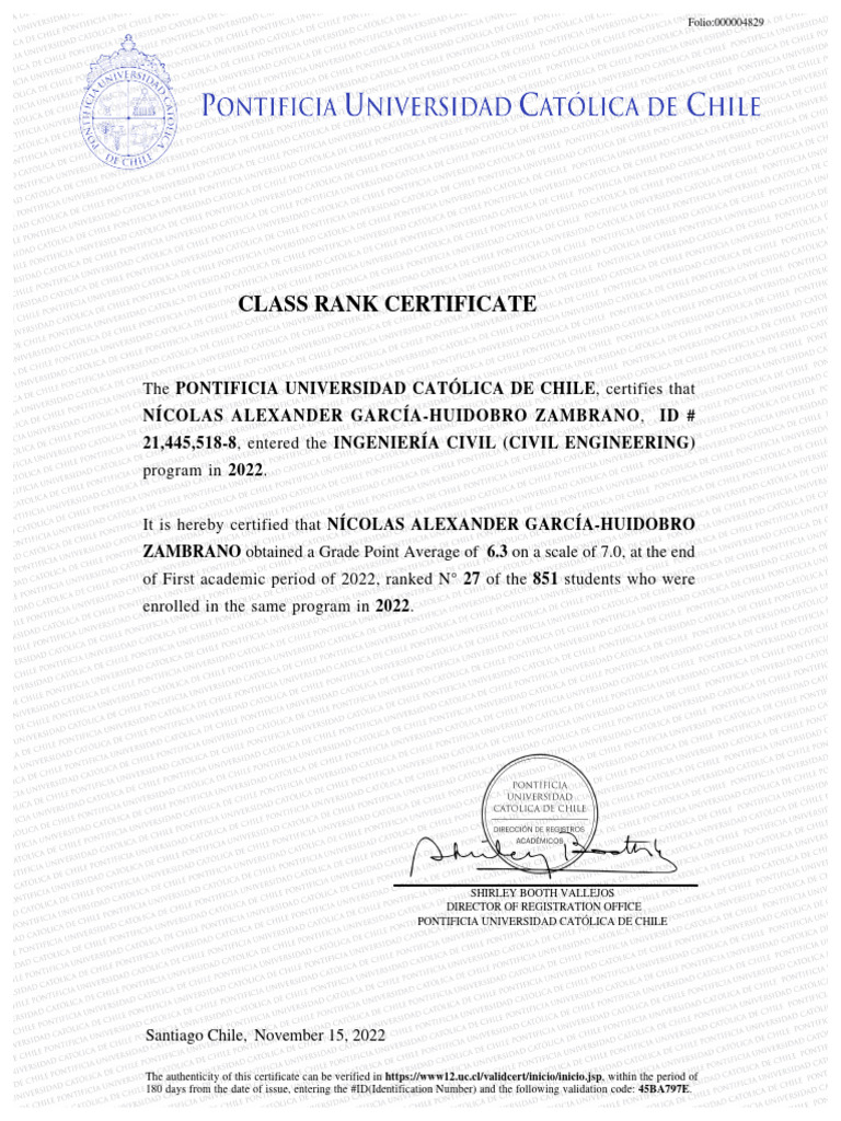 Class Rank Certificate | PDF