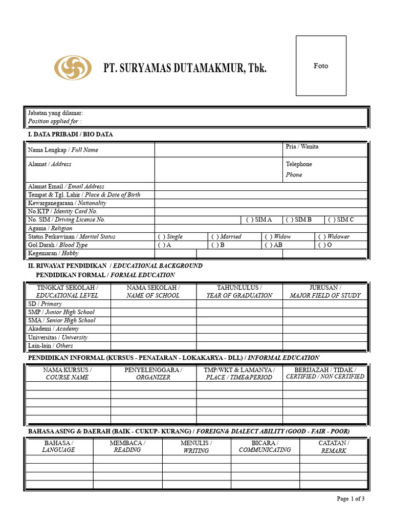 Form Isian Pelamar - SMDM | PDF | Career & Growth