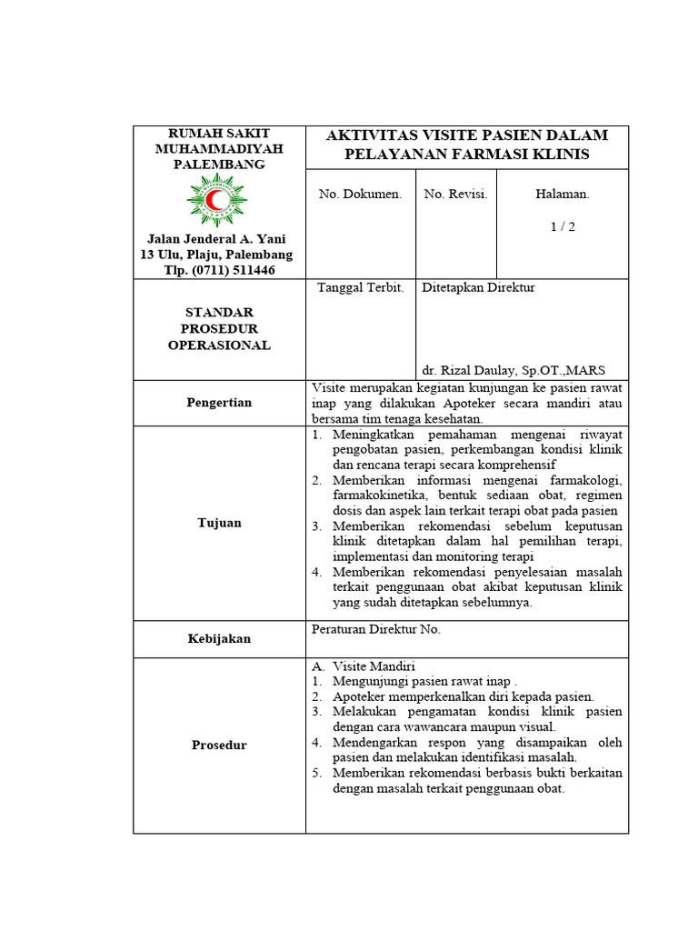 Aktivitas Visite Pasien Dalam Pelayanan Farmasi Klinis | PDF ...