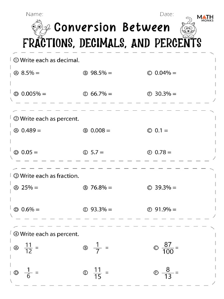 Converting Fractions To Decimals To Percents Worksheet | PDF