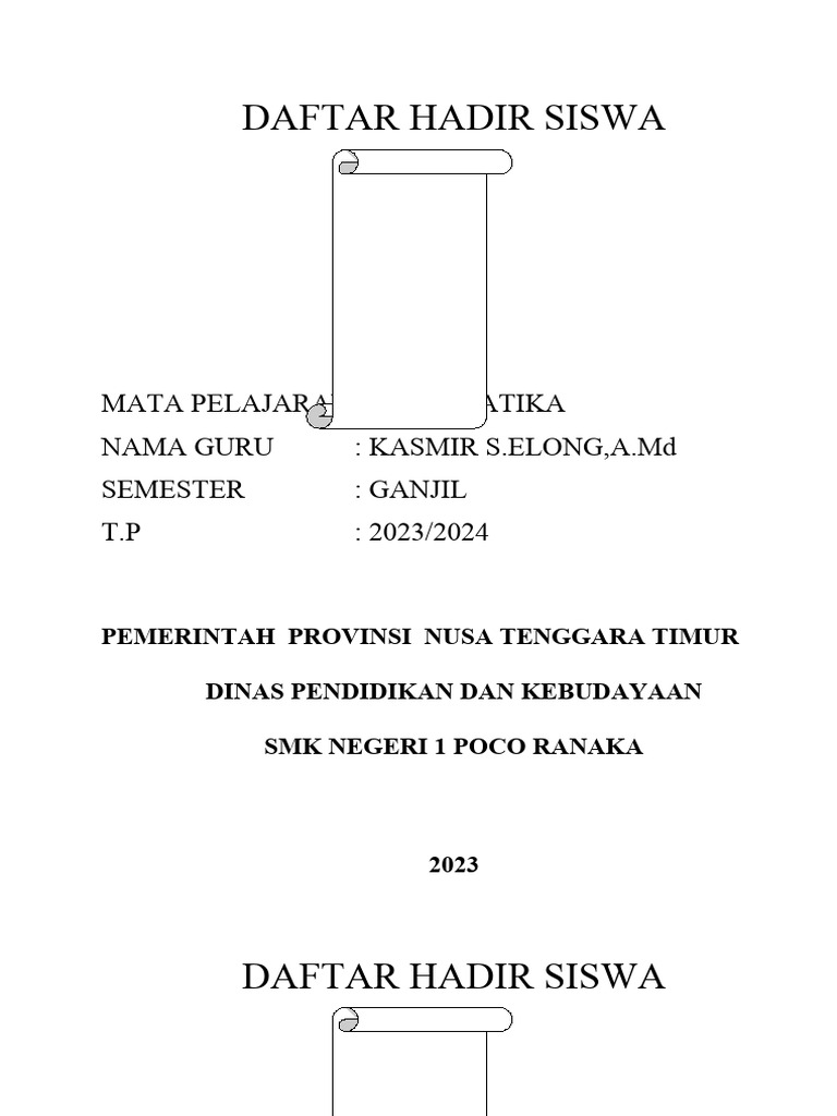 Cover Daftar Hadir Siswa 2023 Pdf
