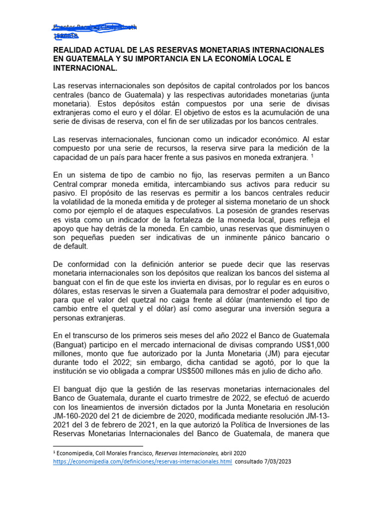 Reservas Monetarias Internacionales | PDF | Comercio | Bancario