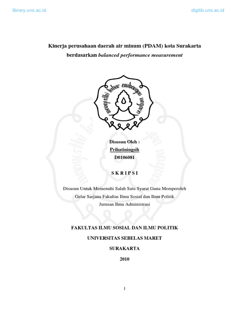 Kinerja Perusahaan Daerah Air Minum (PDAM) Kota Surakarta Berdasarkan ...