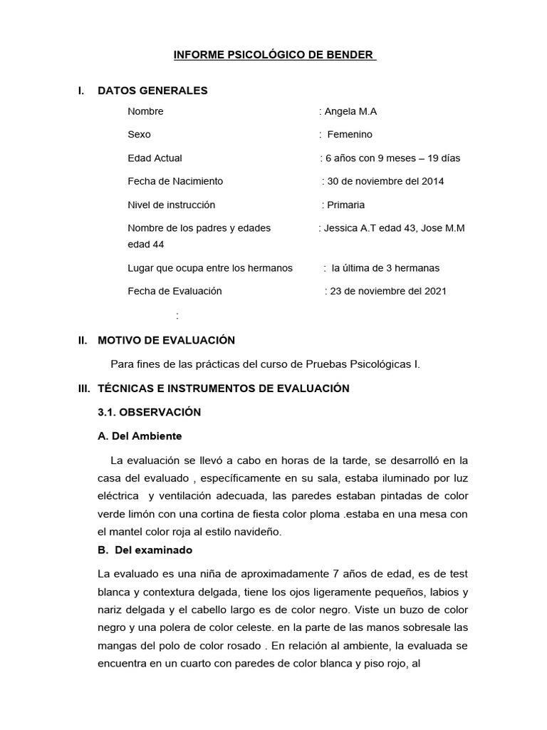 Informe Bender | PDF | Color | Sicología