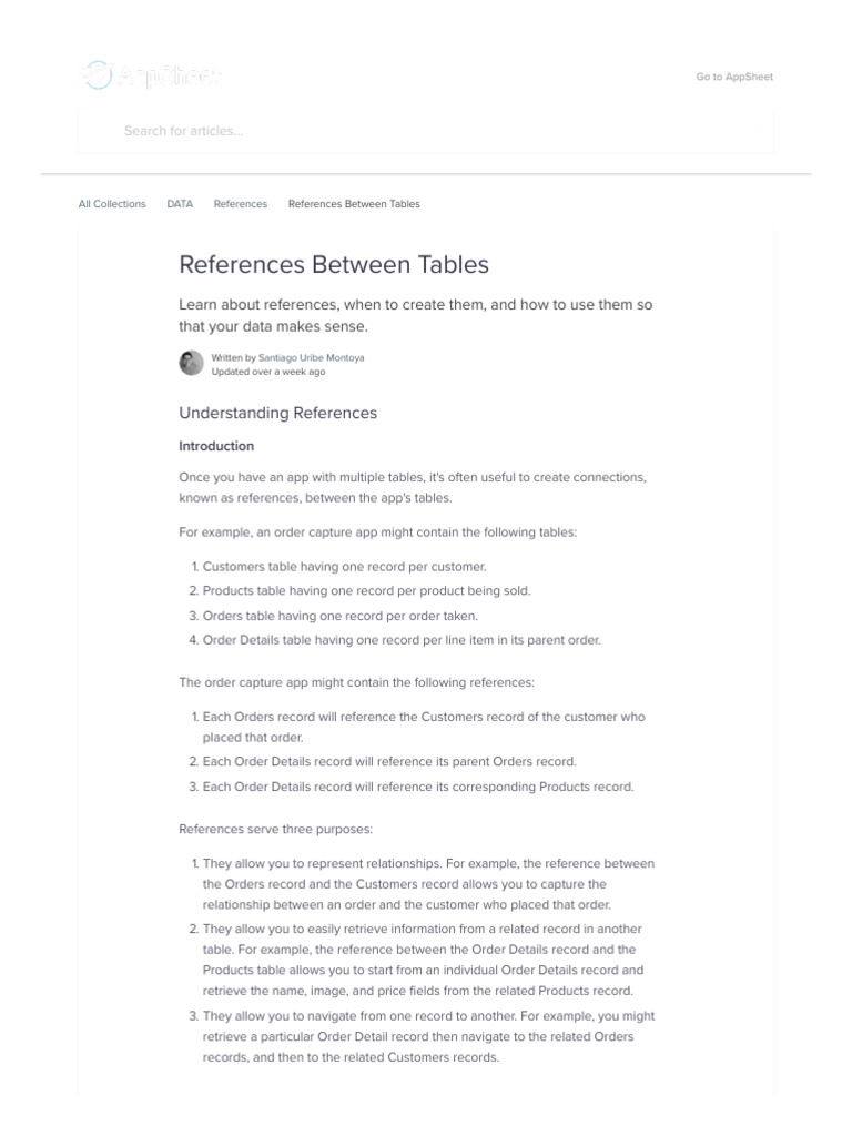 References Between Tables - AppSheet Help Center | PDF | Information ...