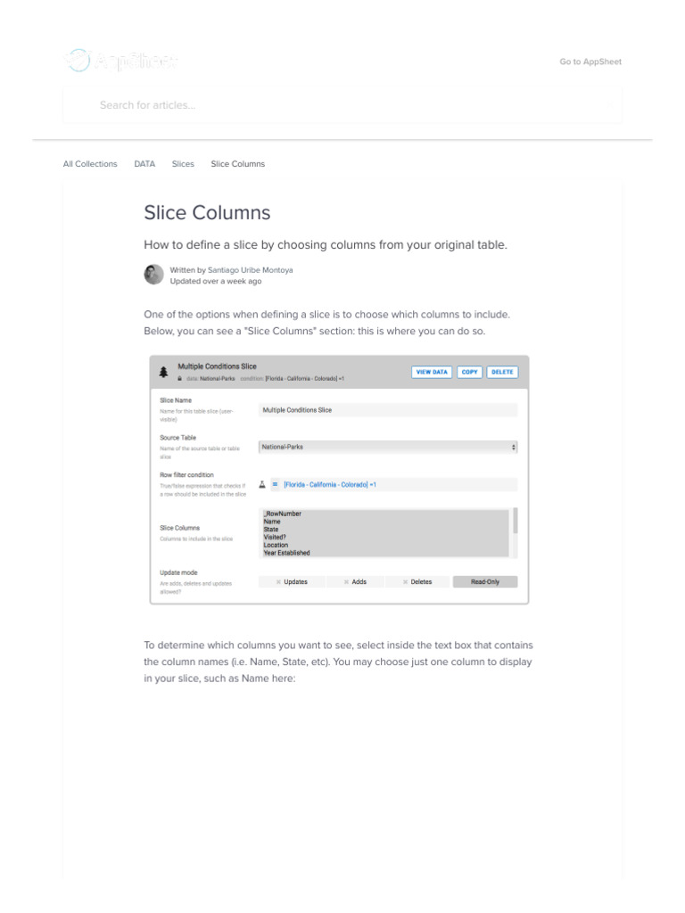 Slice Columns - AppSheet Help Center | PDF