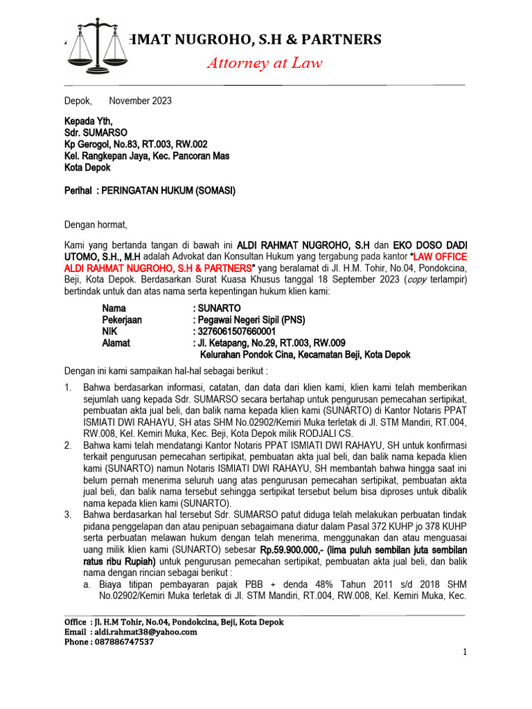 Somasi Penipuan Penggelapan | PDF