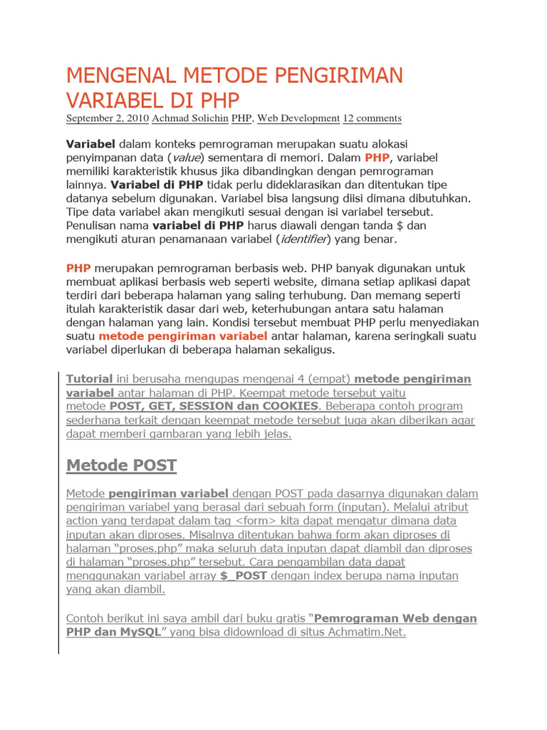 Mengenal Metode Pengiriman Variabel Di PHP | PDF