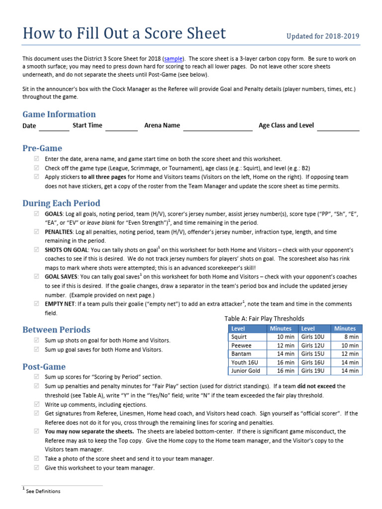 How To Fill Out A Score Sheet 2018-2019 | PDF | Sports | Variations Of ...