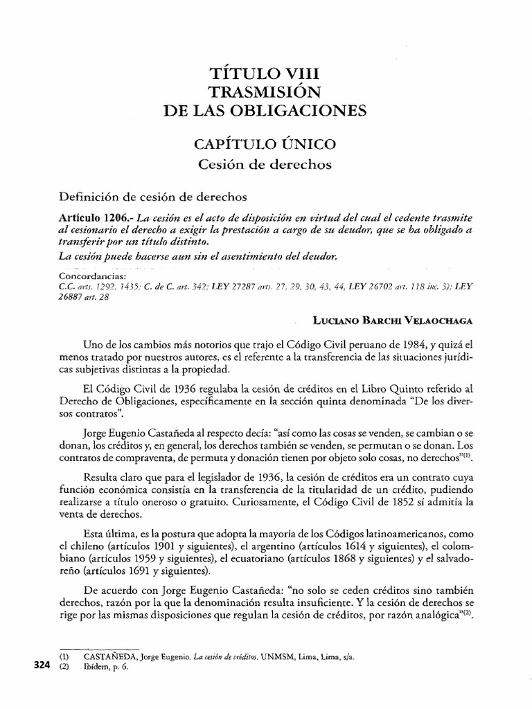 Lectura. BARCHI, Luciano (2020). Definición de Cesión de Derechos. en Comentarios Al Código ...