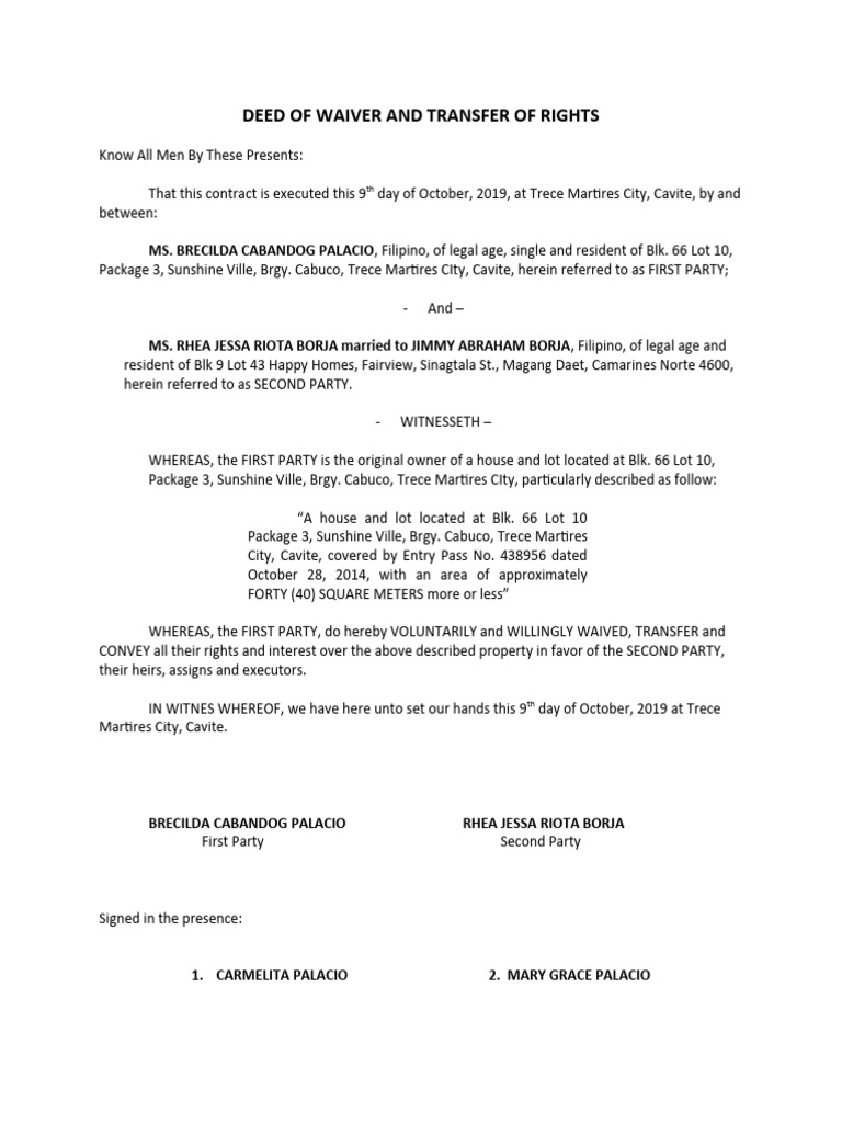 Waiver & Transfer of Property Rights | PDF