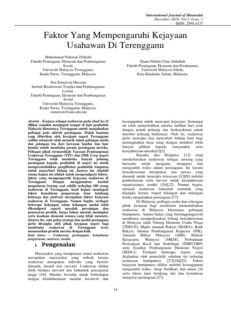 3 Faktor Yang Mempengaruhi Kejayaan Usahawan Di Terengganu | PDF