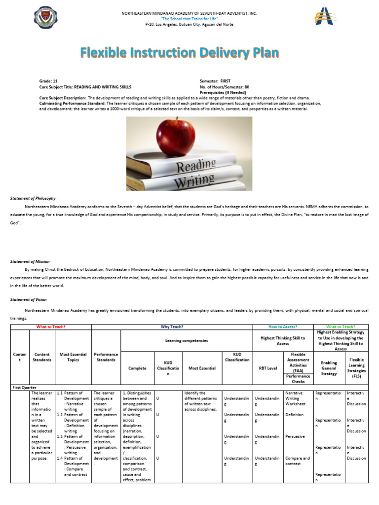 Flexible Instruction Delivery Plan First Quarter | PDF