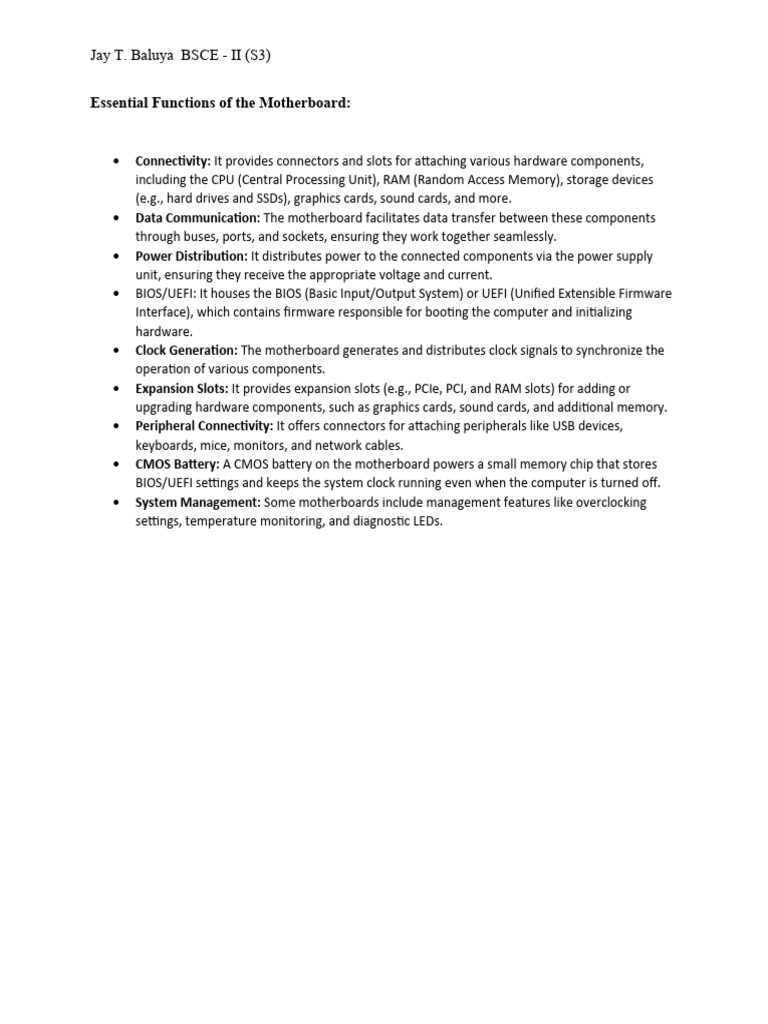 Parts of The Motherboard | PDF | Games & Activities | Computers