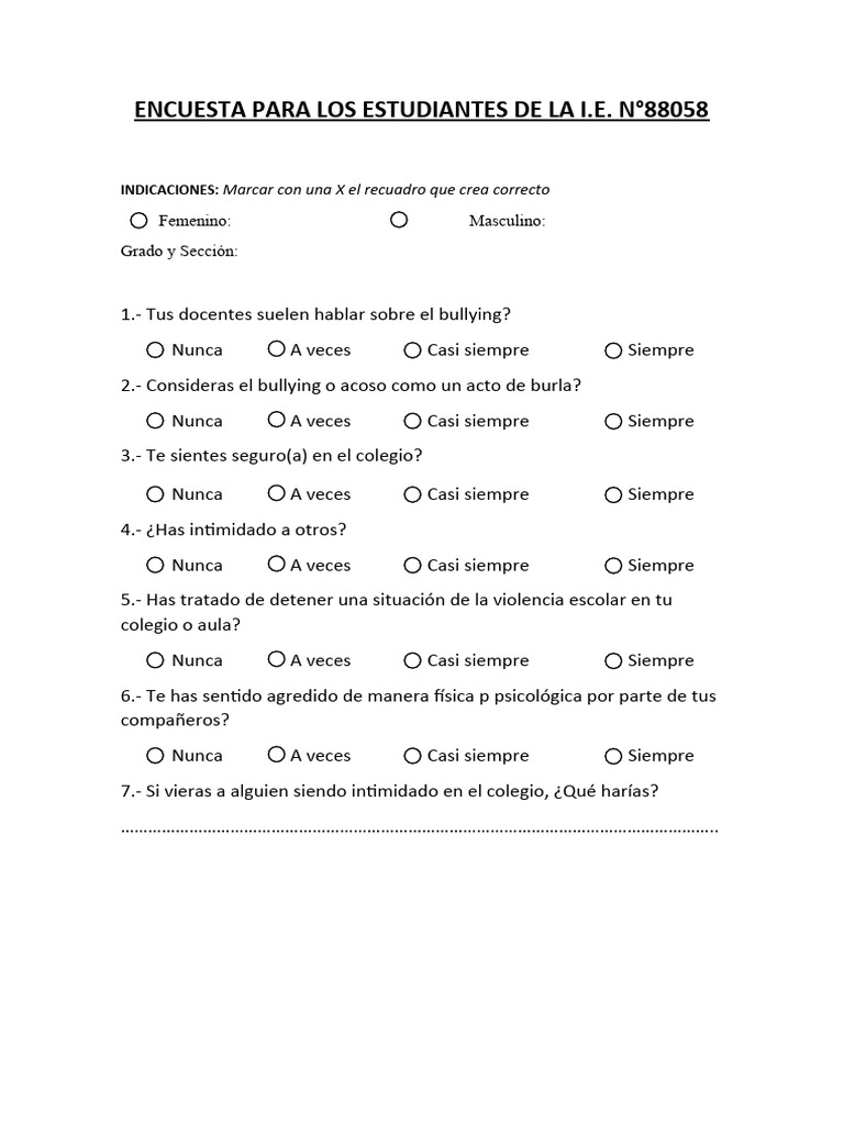 Encuesta para Los Estudiantes | PDF