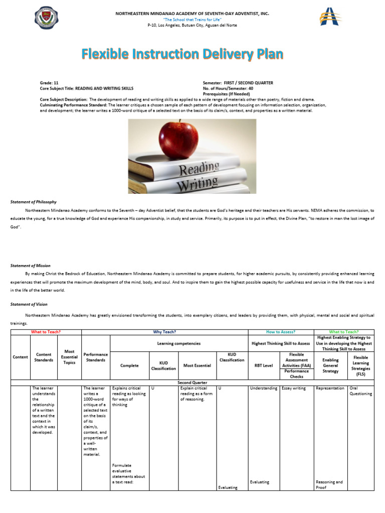 Flexible Instruction Delivery Plan Second Quarter | PDF | Learning ...