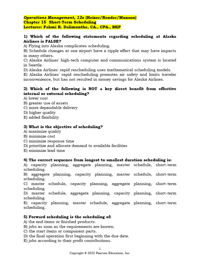 Assignment 5 - CH 15 - OM12E | Download Free PDF | Scheduling (Production Processes ...