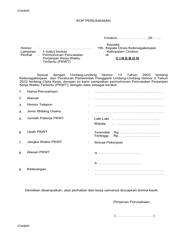 RB Surat Permohonan PKWT | PDF