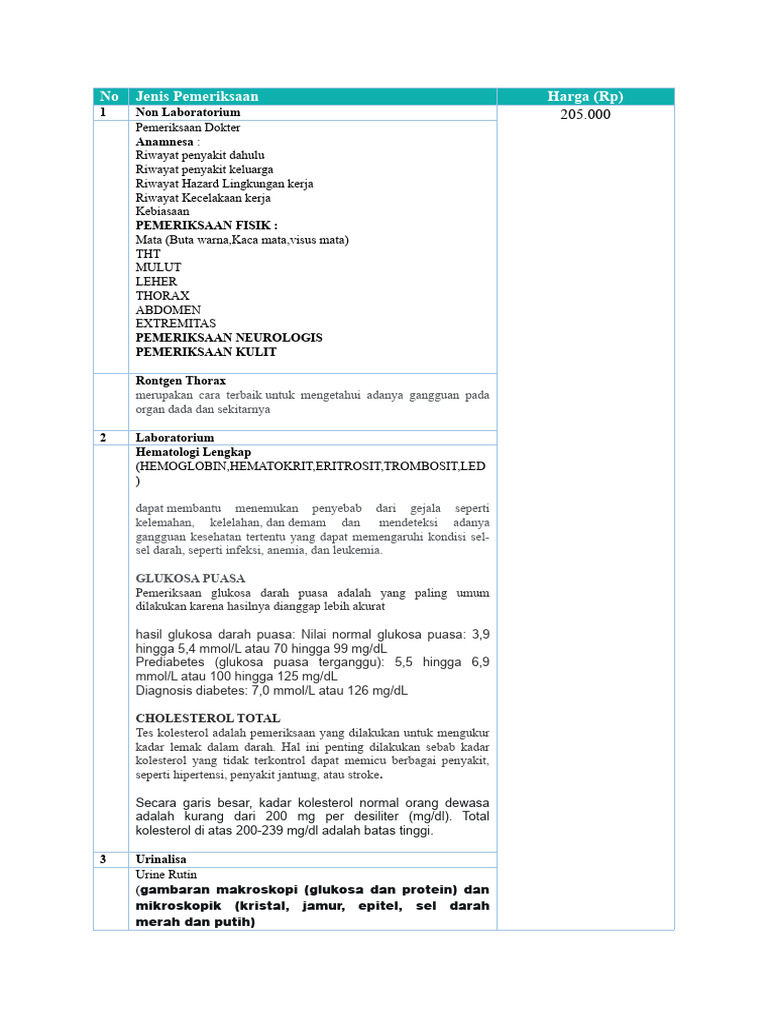 Parameter Pemeriksaan Mcu PT Imperial Kosmetika Indonesia | PDF
