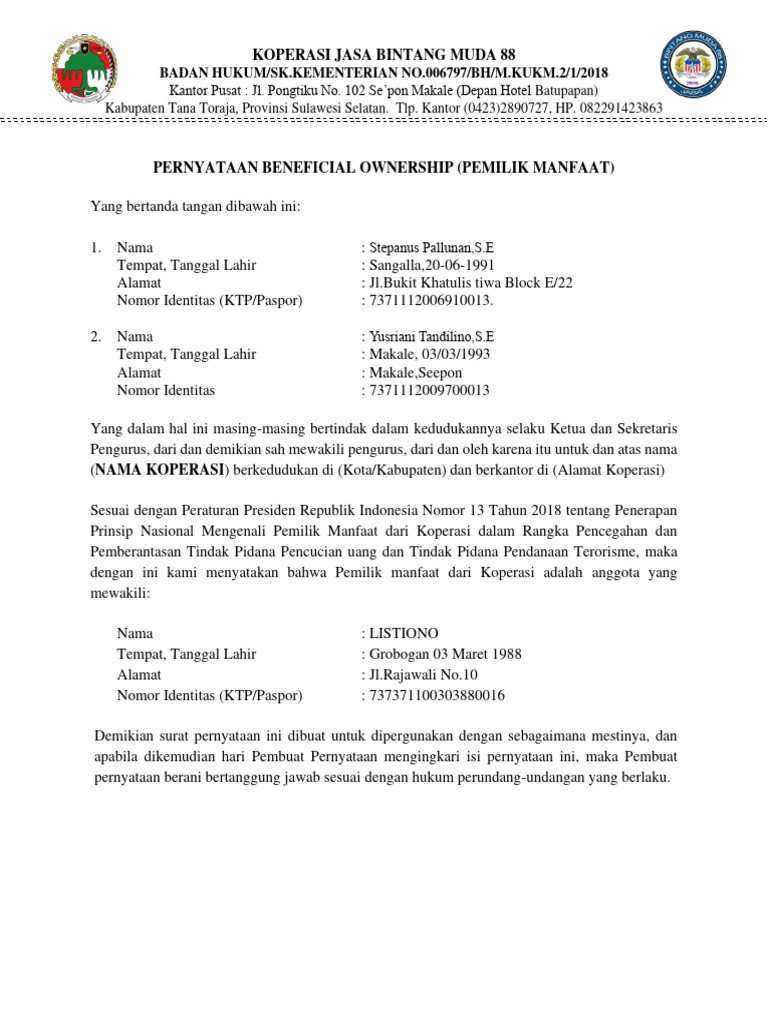 Point 7.1 Surat Pernyataan Surat Pernyataan Mengenai Informasi Penerima ...