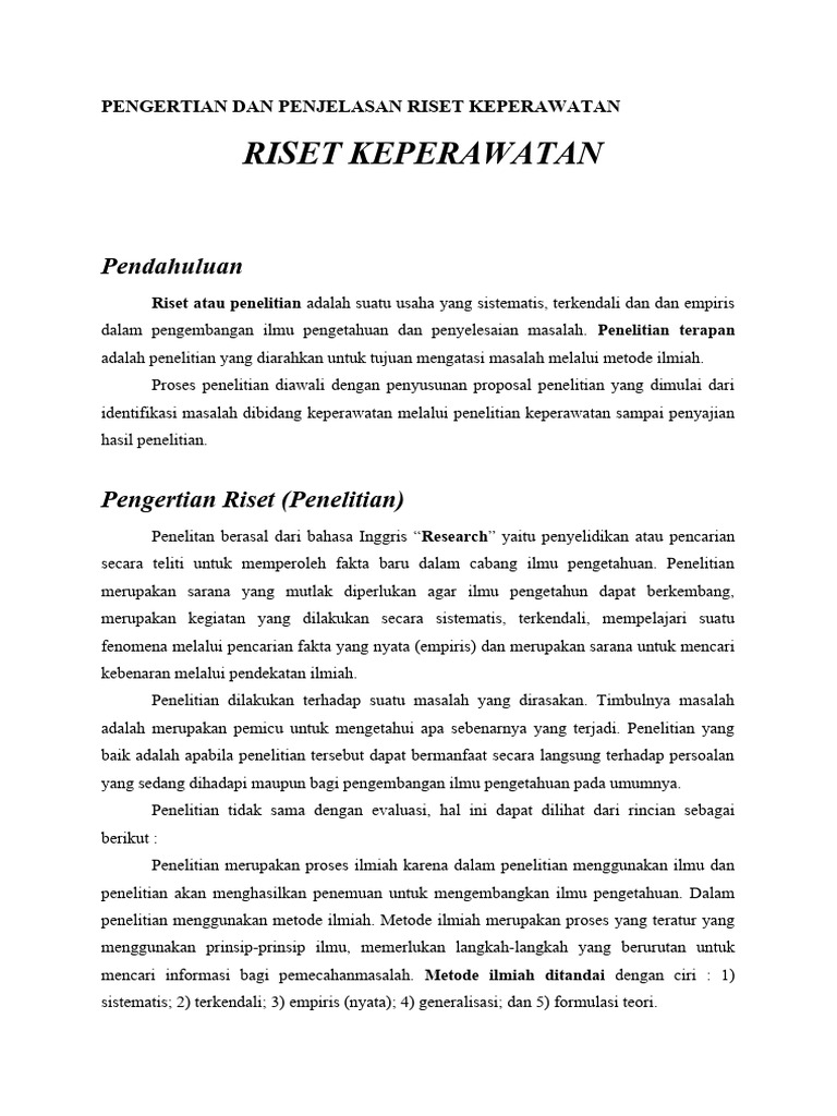 Pengertian Dan Penjelasan Riset Keperawatan | PDF