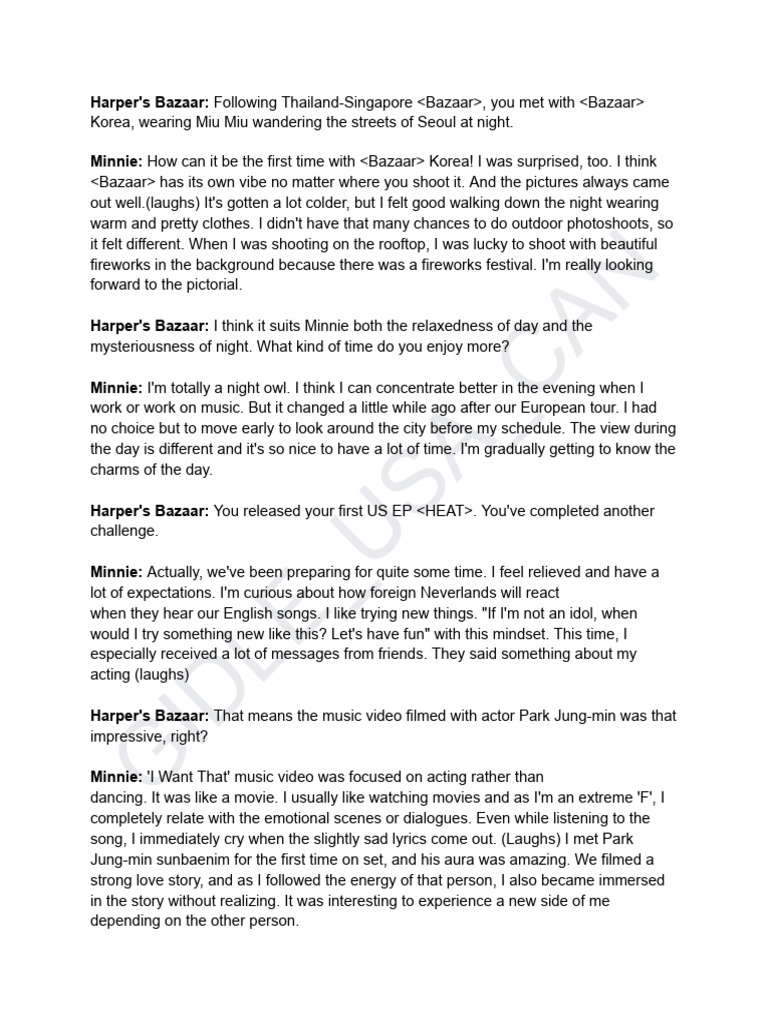 Minnie Interview With Bazaar | PDF | Singing | Hip Hop Music