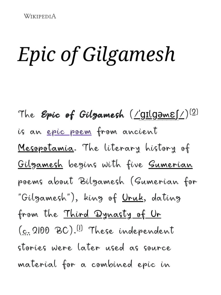 Epic of Gilgamesh - Wikipedia | PDF | Epic Of Gilgamesh | Mesopotamian ...