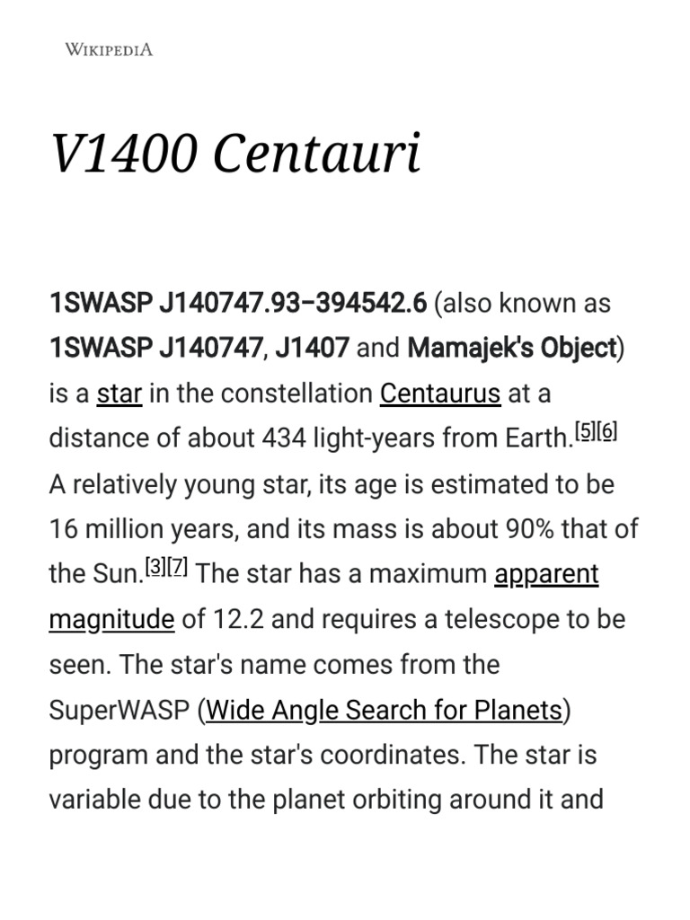 V1400 Centauri - Wikipedia | PDF | Outer Space | Astronomy
