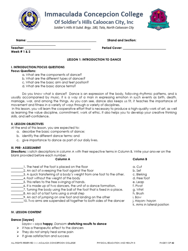 Physical Education and Health 3 | PDF | Dances | Ballet