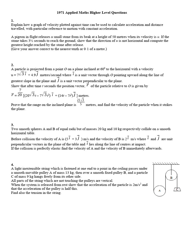 I I R R 7 20 I: 1971 Applied Maths Higher Level Questions 1 | Download ...